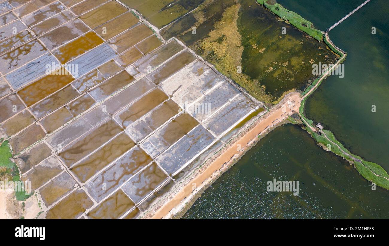 Aerial shot of Salinas de Cáhuil and Laguna Cáhuil (Pichilemu) - Chile ...