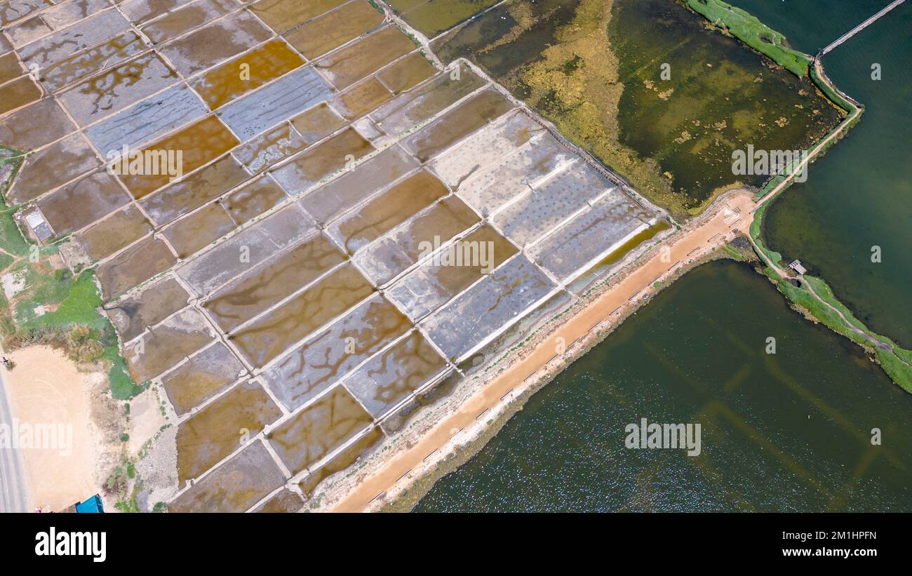 Aerial shot of Salinas de Cáhuil and Laguna Cáhuil (Pichilemu) - Chile ...