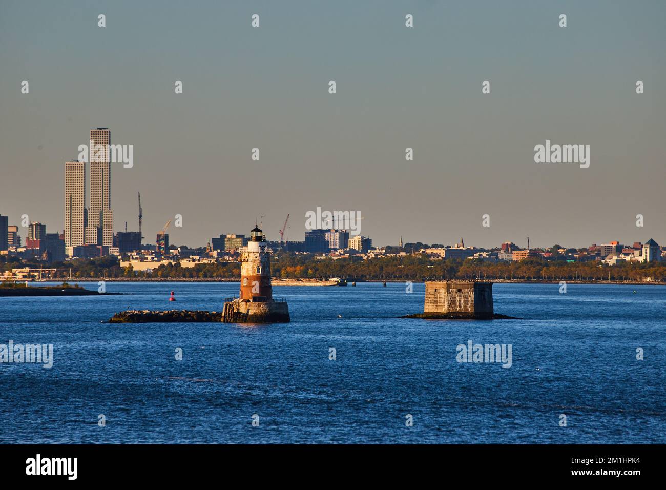 Robbins Reef Lighthouse in New York City with Golden light and ...