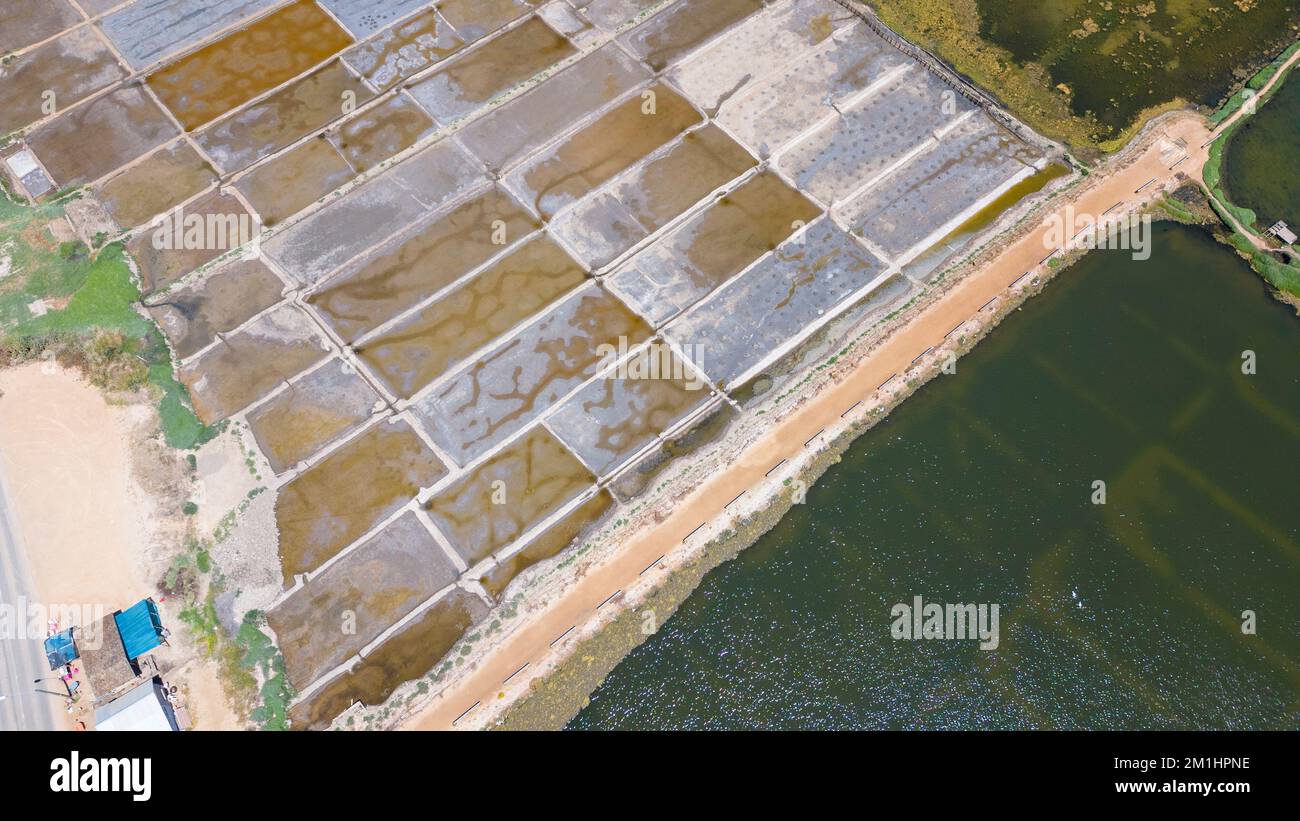 Aerial shot of Salinas de Cáhuil and Laguna Cáhuil (Pichilemu) - Chile ...