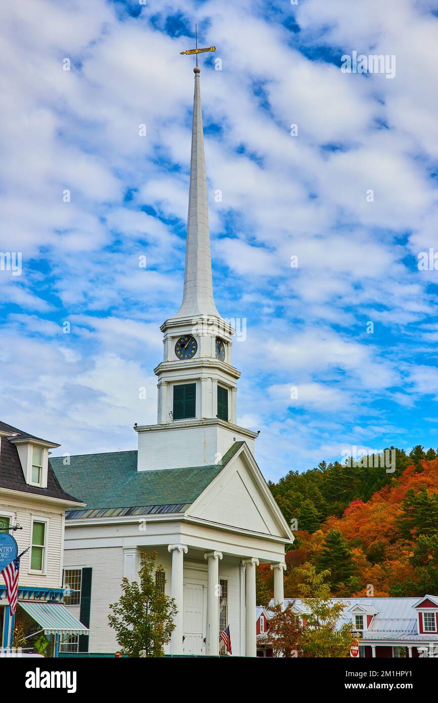 Small town white steeple Christian Church during fall Stock Photo - Alamy