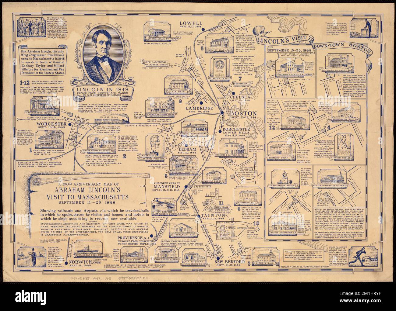 The 100th anniversary map of Abraham Lincoln's visit to Massachusetts ...