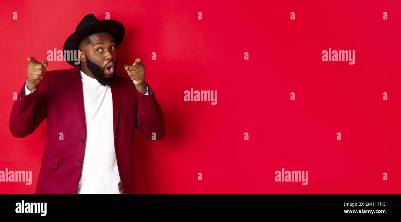 Christmas and people concept. Happy Black man celebrating New Year and ...