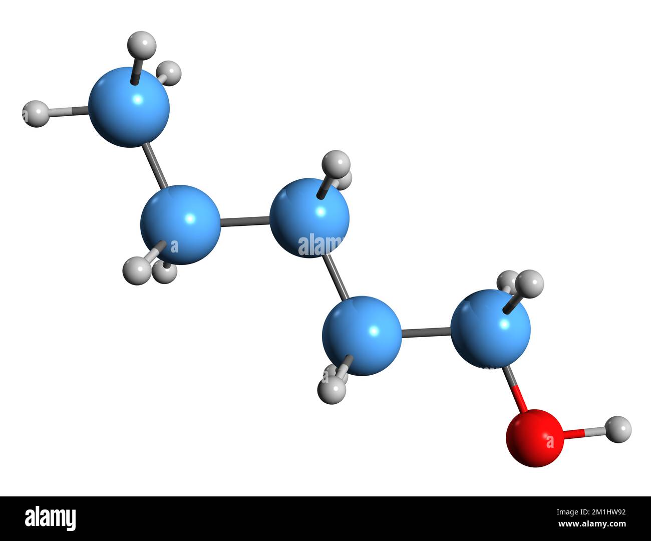 3D image of Amyl alcohol skeletal formula - molecular chemical structure of 1-pentanol isolated ...