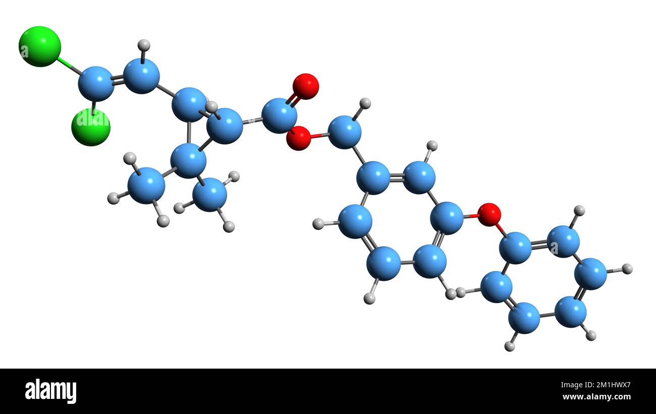 3D image of Permethrin skeletal formula - molecular chemical structure of insecticide isolated ...