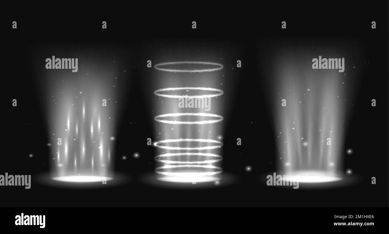 Portal set light effect hologram. Magic circle teleport podium. Ufo ...