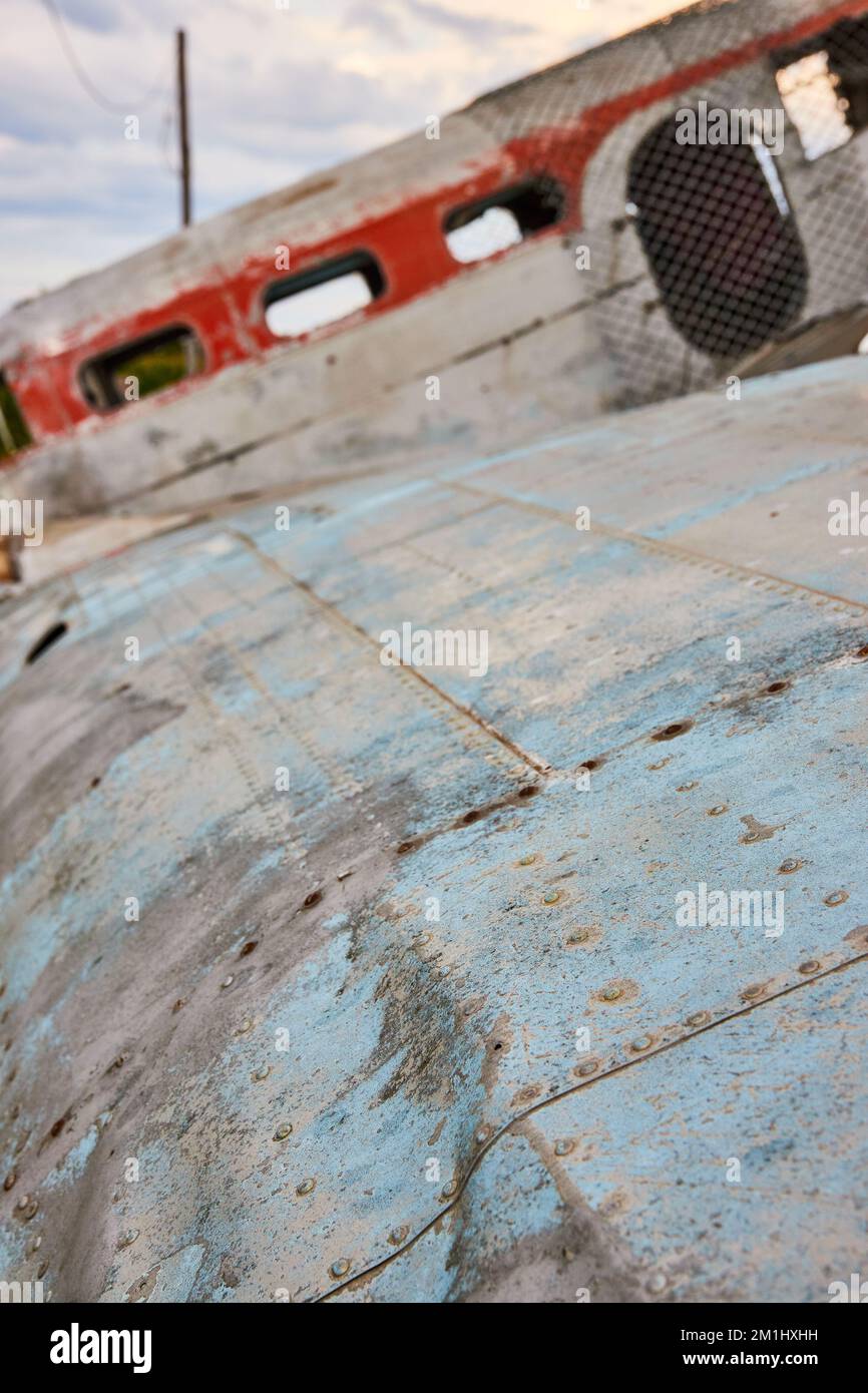 Wing detail of airplane that has crashed in field Stock Photo - Alamy