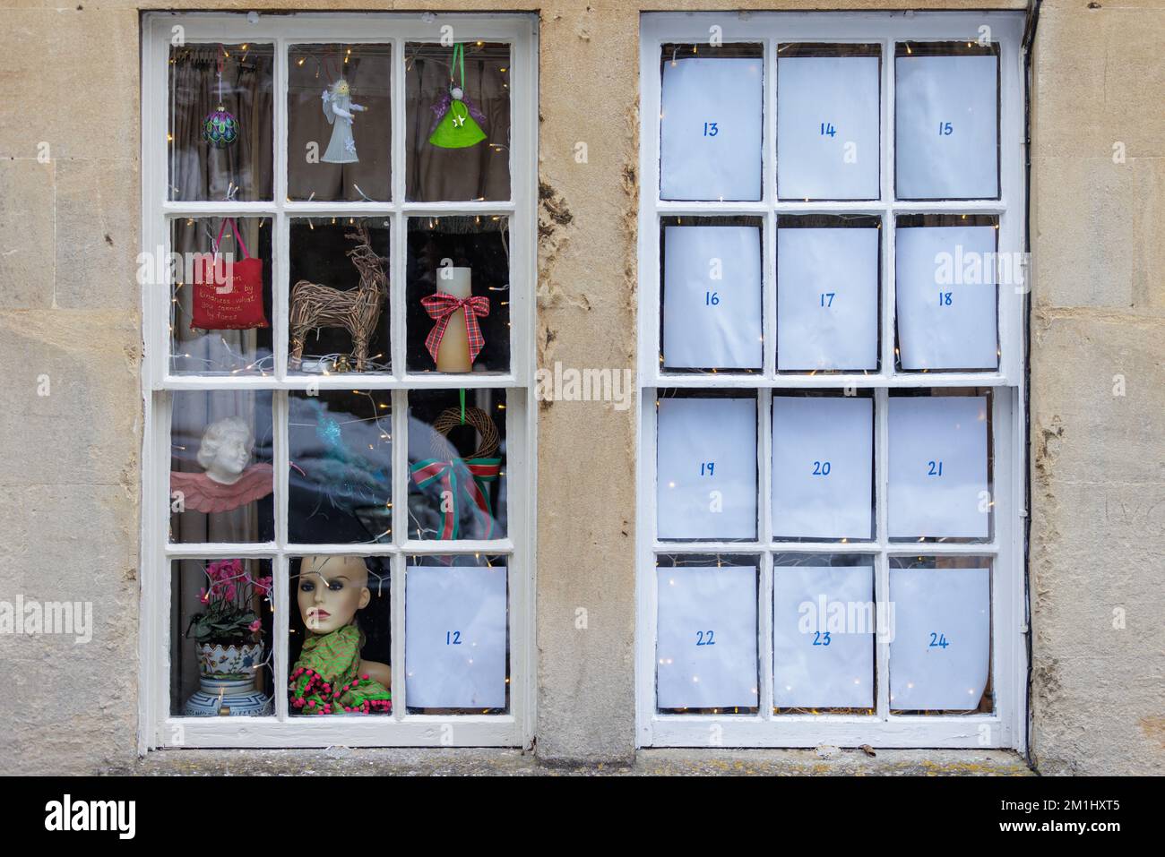 A home made advent calendar in the window of a home. Day 11 Stock Photo ...
