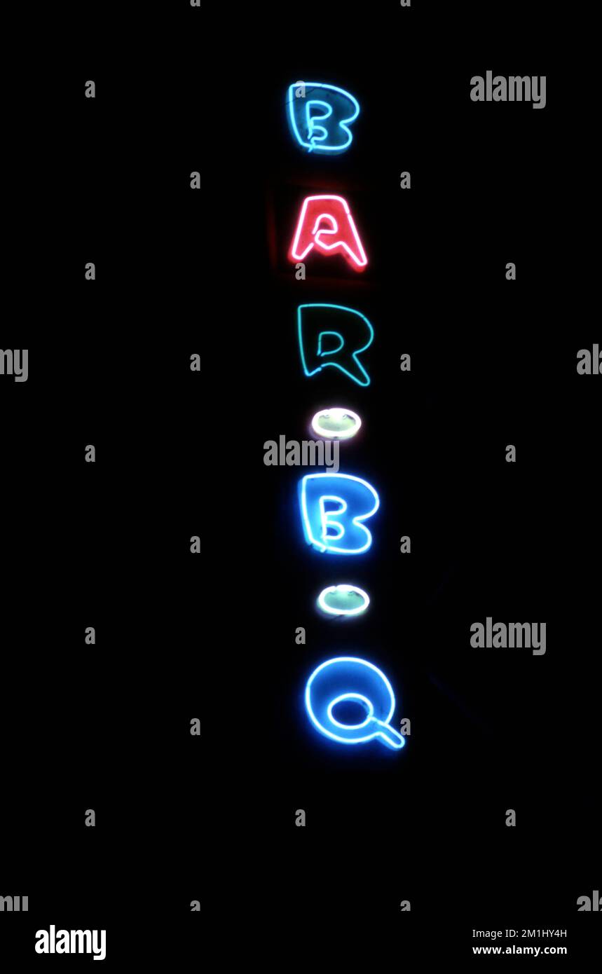 Neon Bar B Q sign, Redlands, CA Stock Photo - Alamy