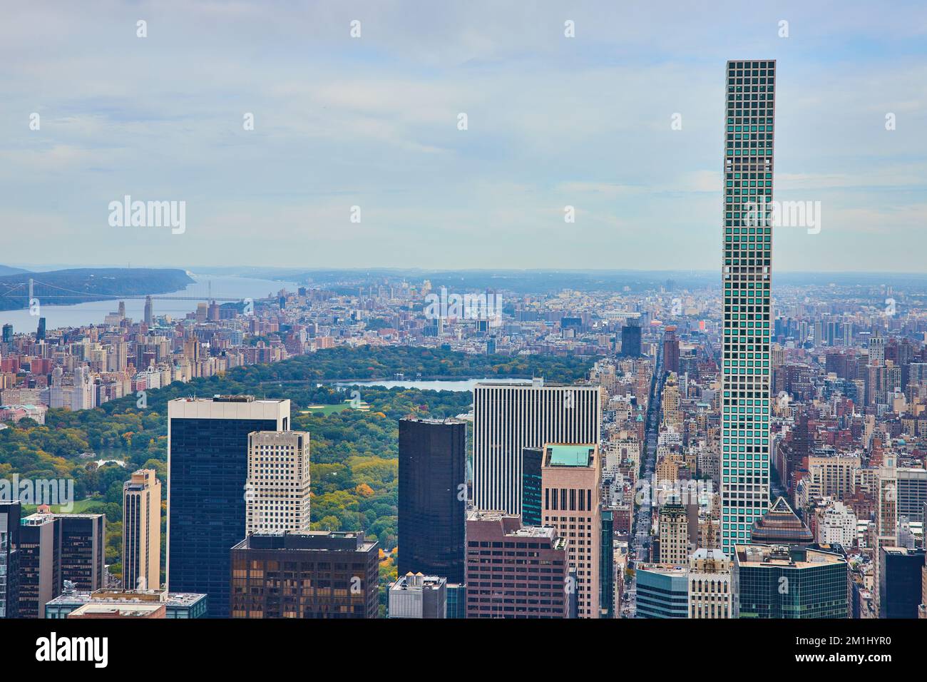 Central Park view high up in skyscraper overlooking entire city Stock ...