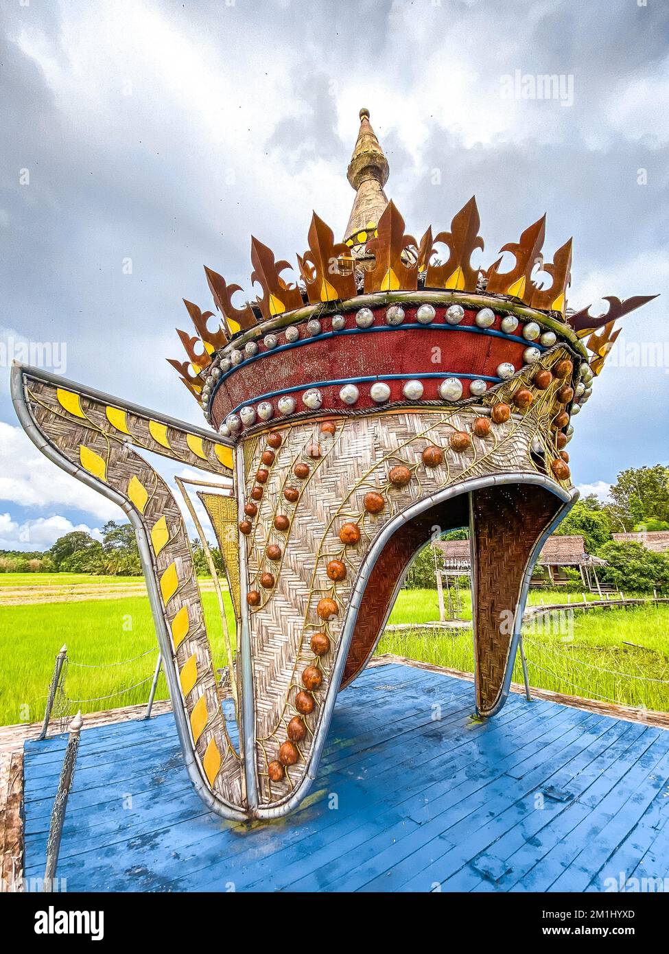 Sampaothai viewpoint, attraction park with a boat in rice fields, in ...