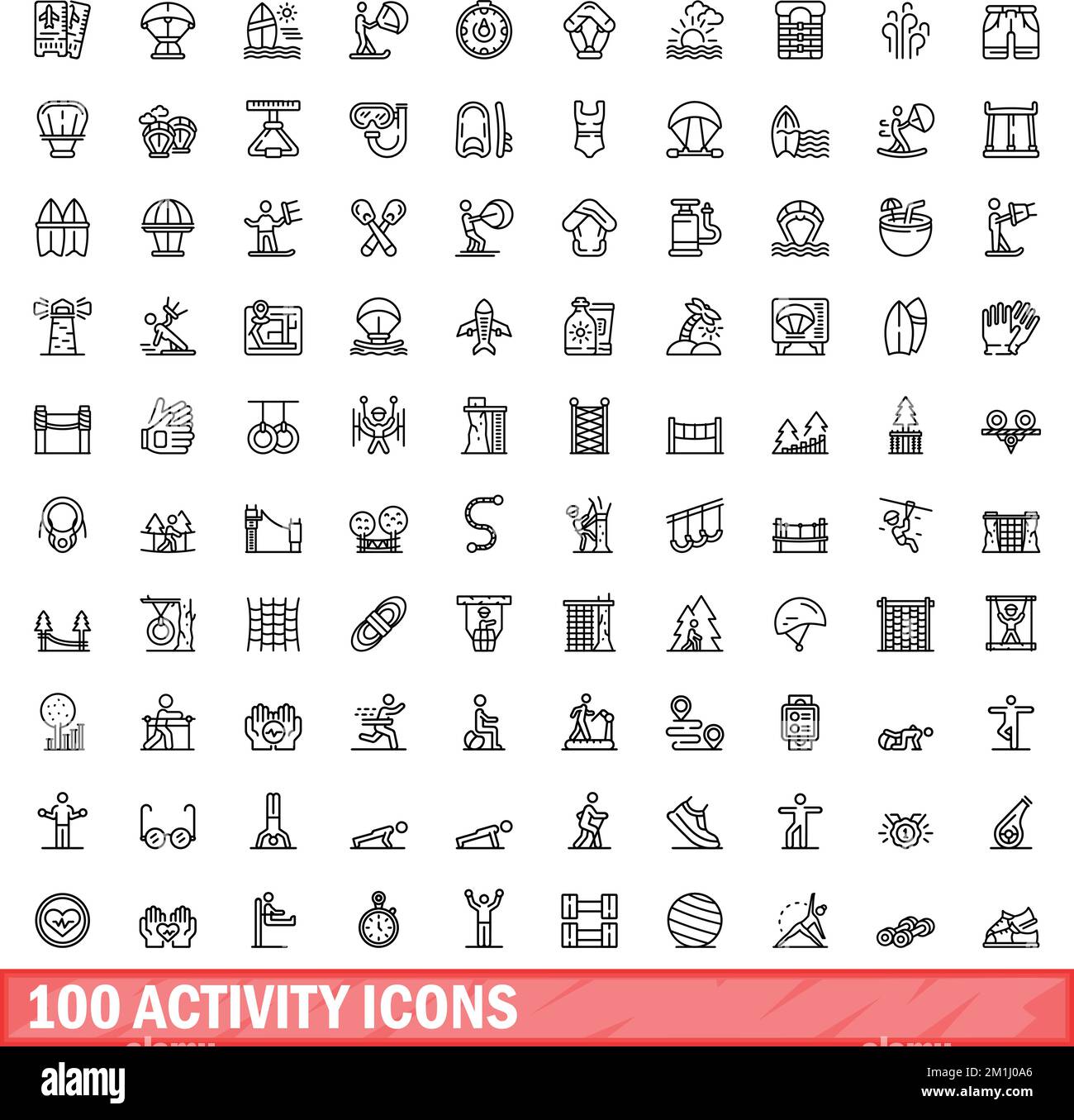 100 activity icons set. Outline illustration of 100 activity icons ...