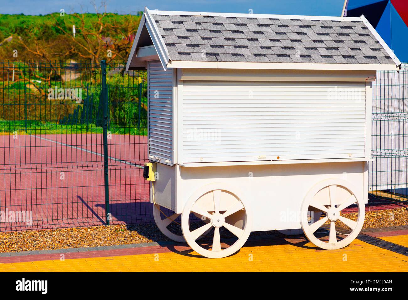 Stall for street trading . White stall on wheels . Mobile market Stock ...