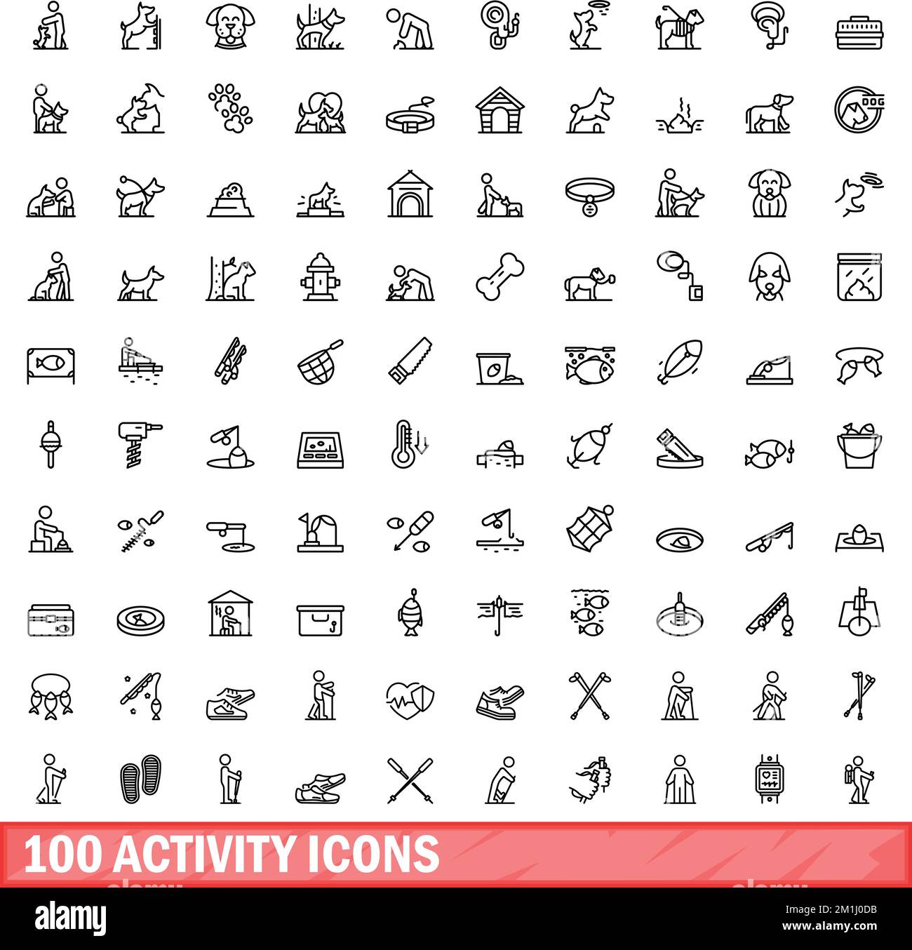 100 activity icons set. Outline illustration of 100 activity icons ...