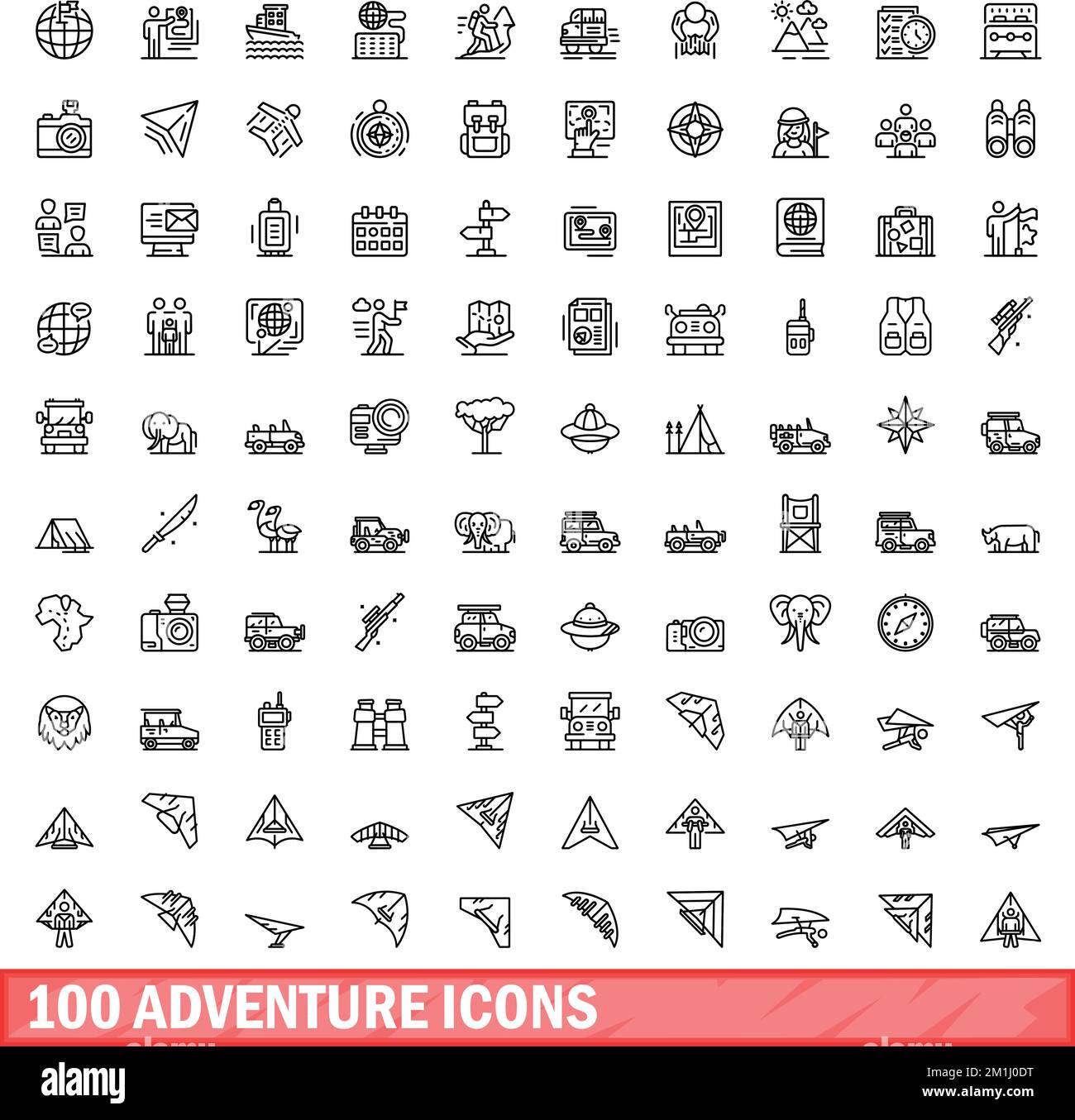 100 adventure icons set. Outline illustration of 100 adventure icons ...