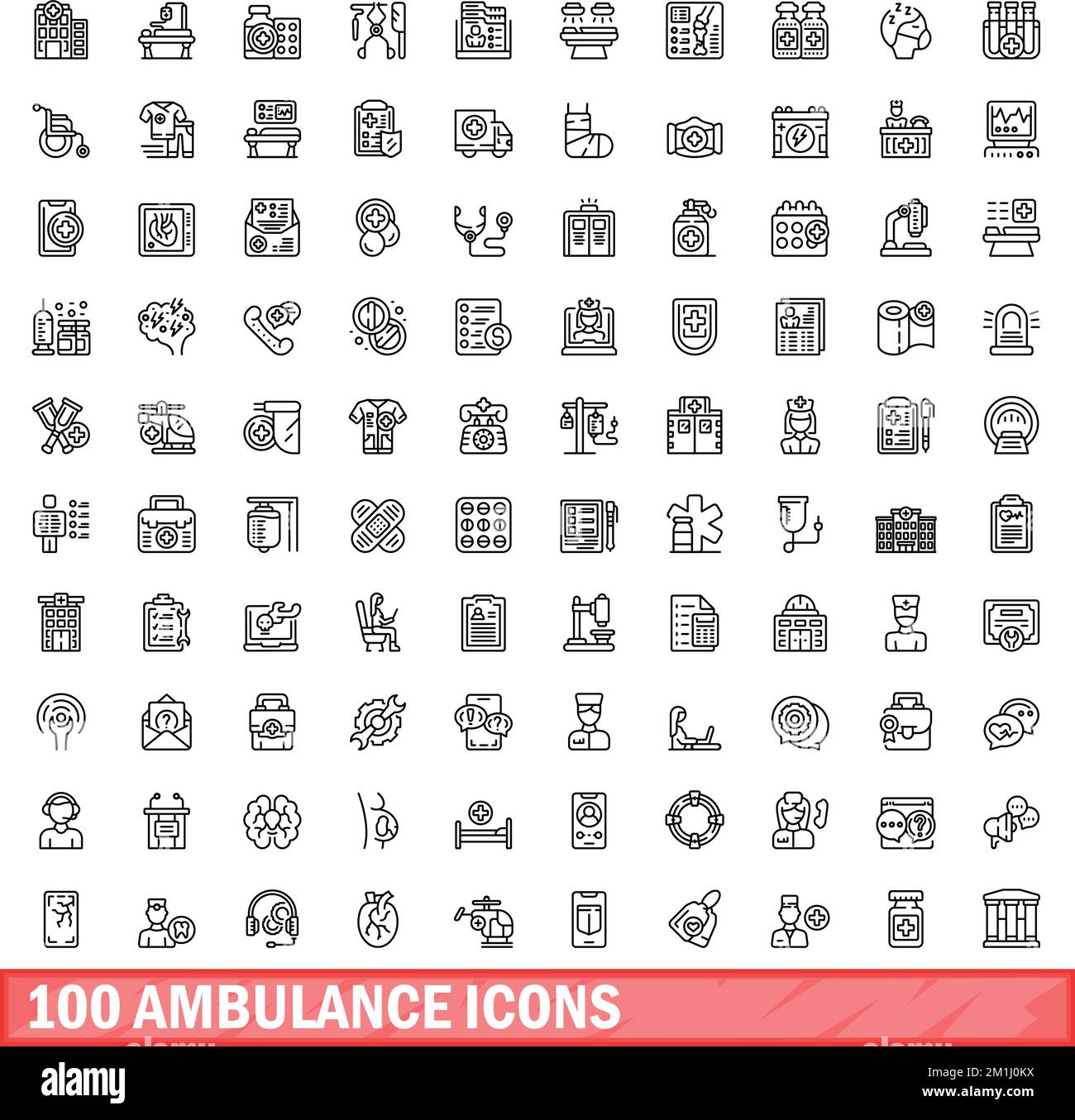 100 ambulance icons set. Outline illustration of 100 ambulance icons ...