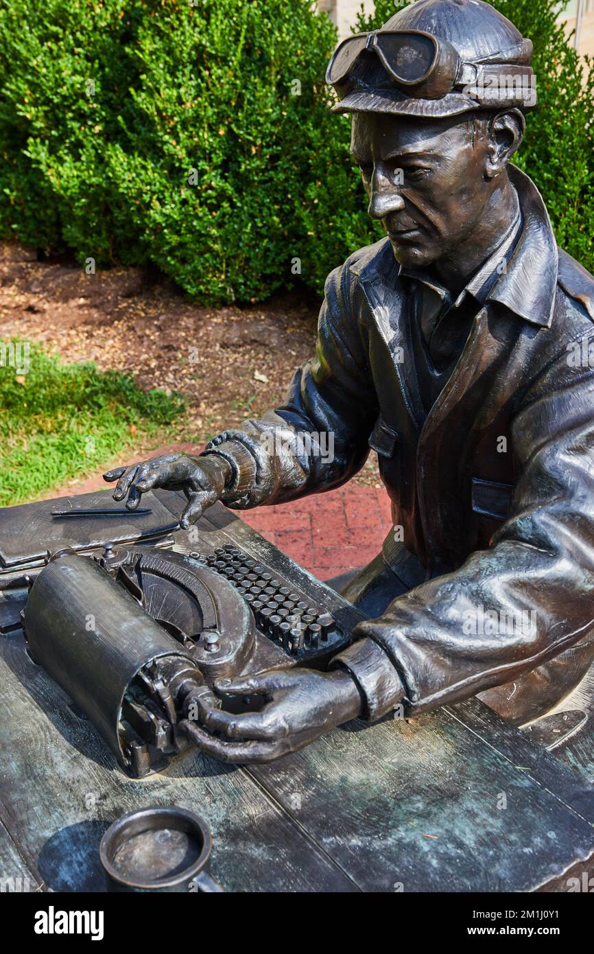 Indiana University exterior art statue of person on typewriter Stock ...