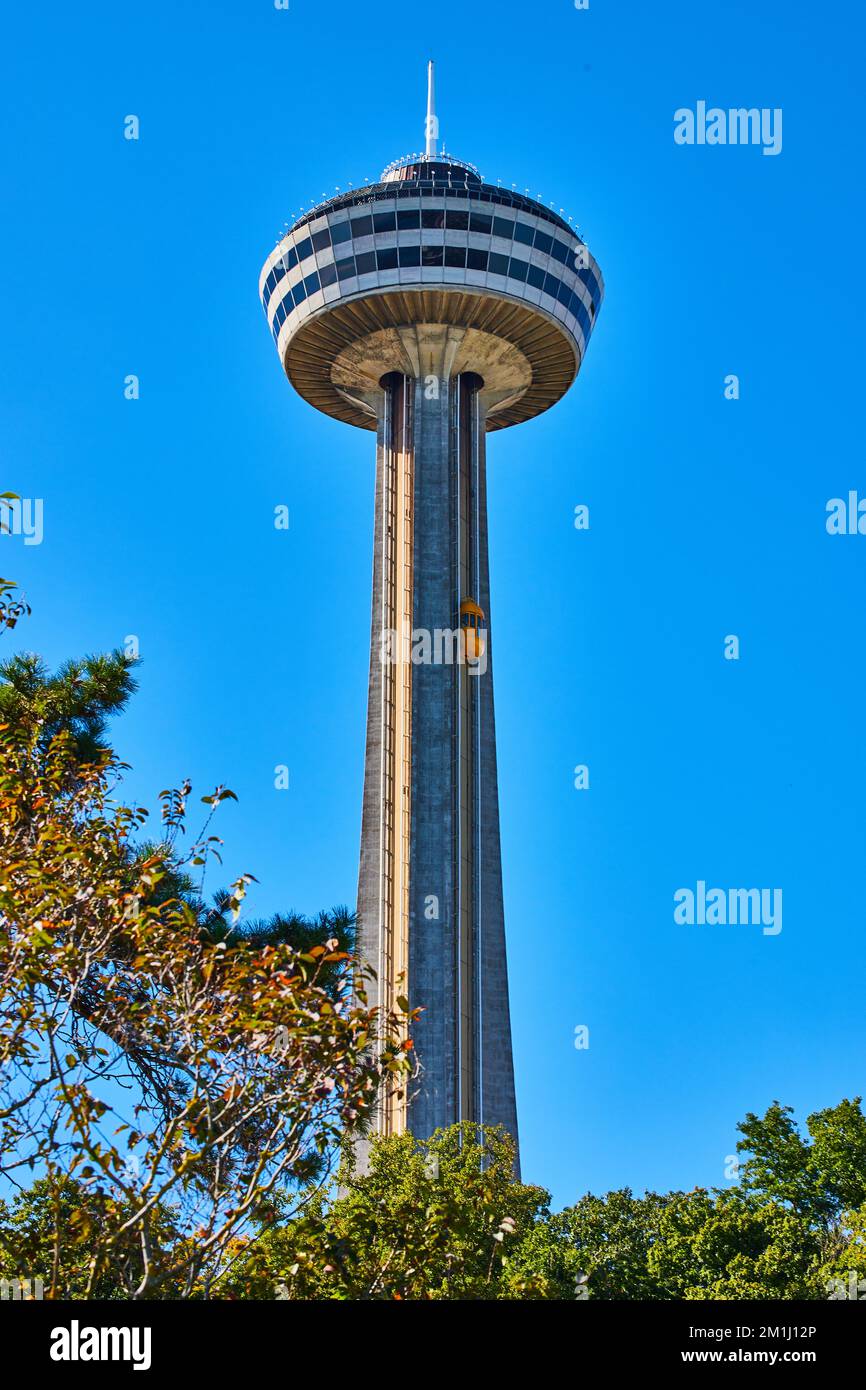 Niagara Falls looking at tall Skylon Tower in Canada with elevator on ...