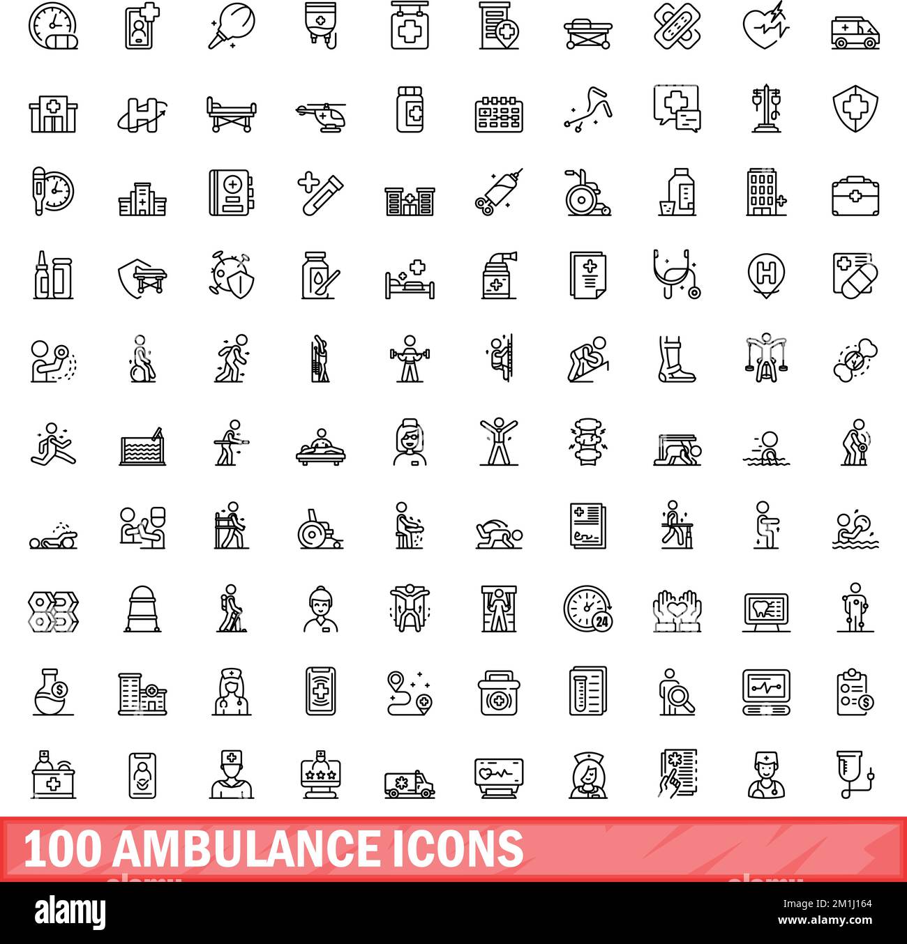100 ambulance icons set. Outline illustration of 100 ambulance icons ...