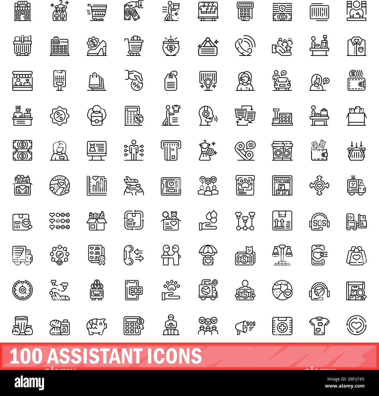 100 assistant icons set. Outline illustration of 100 assistant icons ...