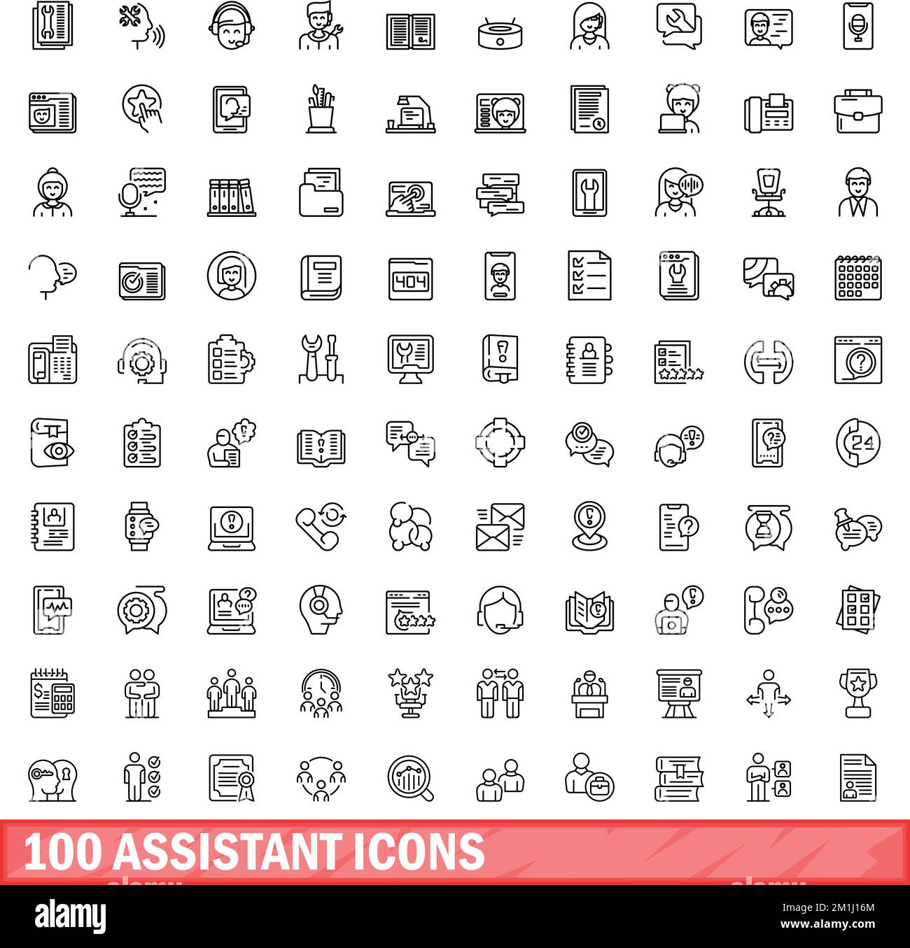 100 assistant icons set. Outline illustration of 100 assistant icons ...
