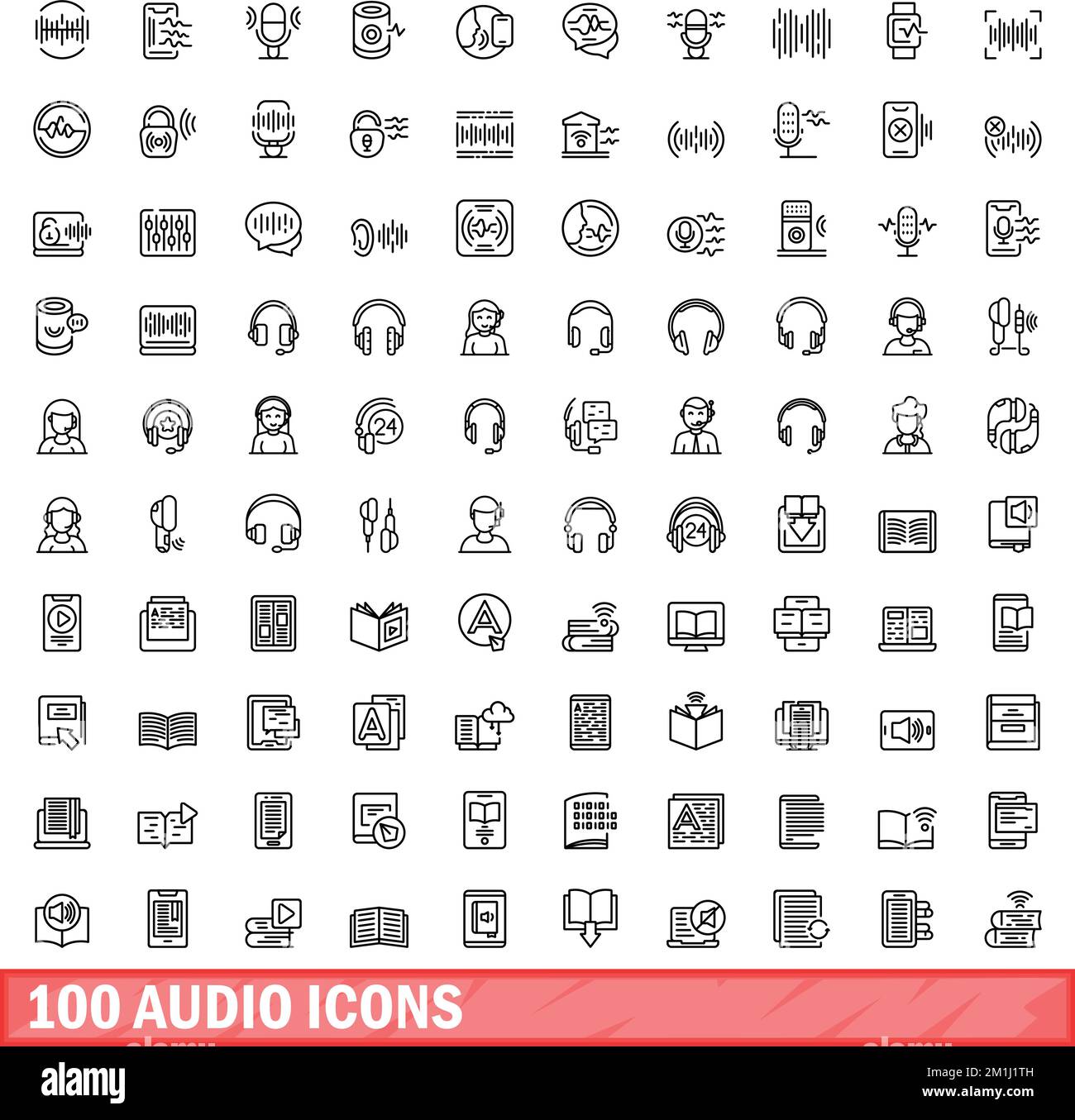 100 audio icons set. Outline illustration of 100 audio icons vector set ...