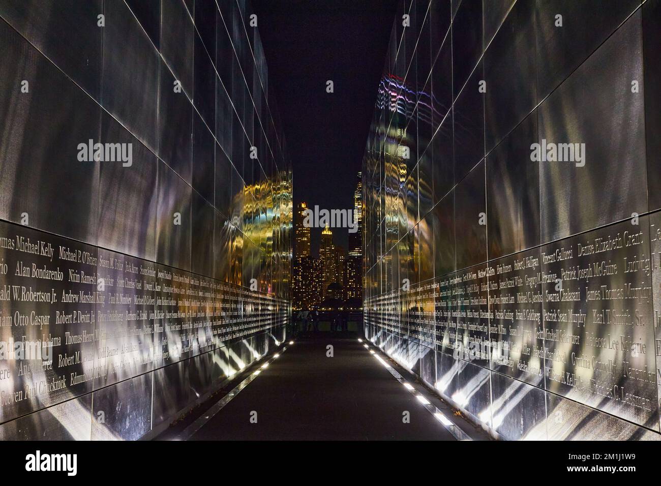 Memorial for 9 11 at night in New Jersey with names of those lost and ...