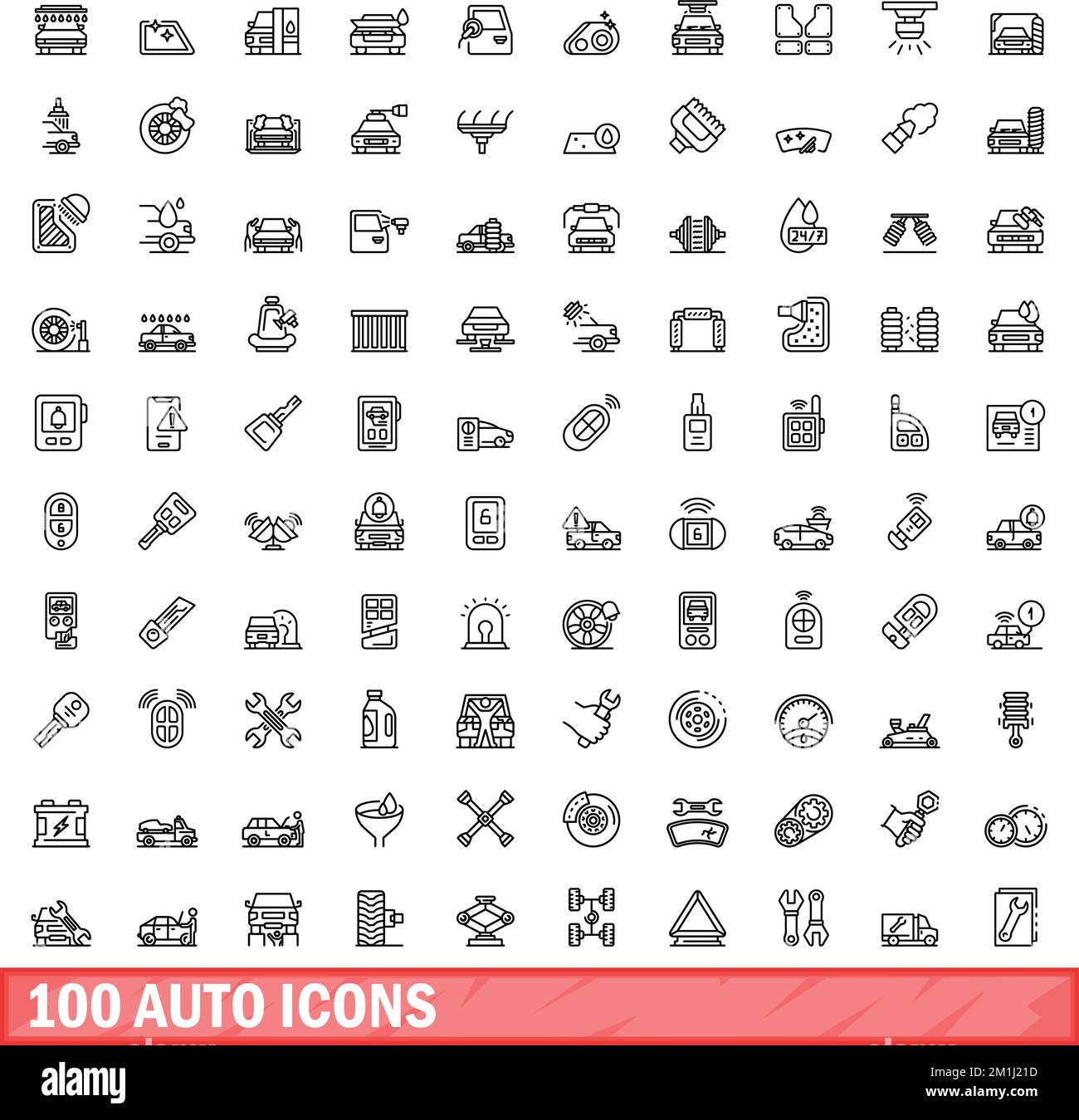 100 auto icons set. Outline illustration of 100 auto icons vector set ...