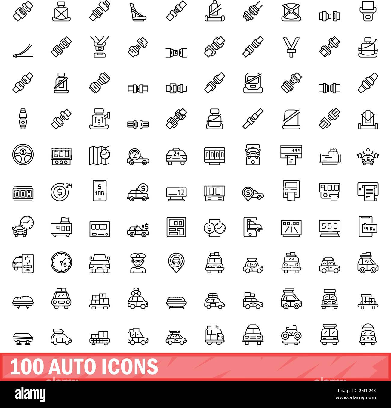 100 auto icons set. Outline illustration of 100 auto icons vector set ...