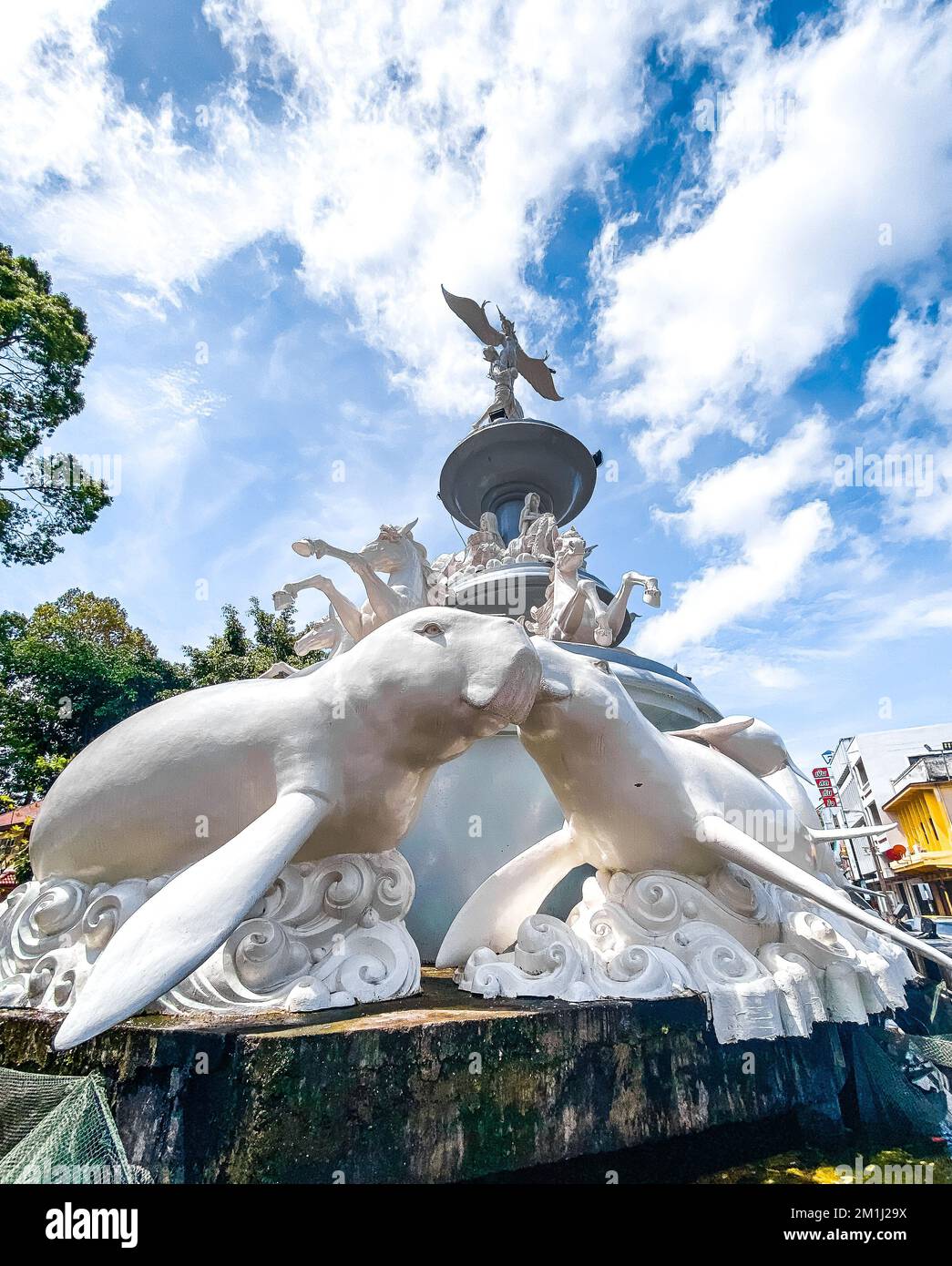 Trang city roundabout and dugong or manatees statues in Thailand Stock ...