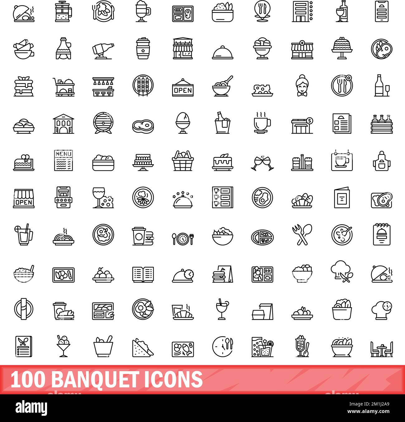 100 banquet icons set. Outline illustration of 100 banquet icons vector ...