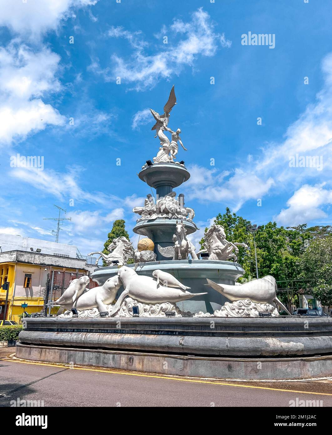 Trang city roundabout and dugong or manatees statues in Thailand Stock ...