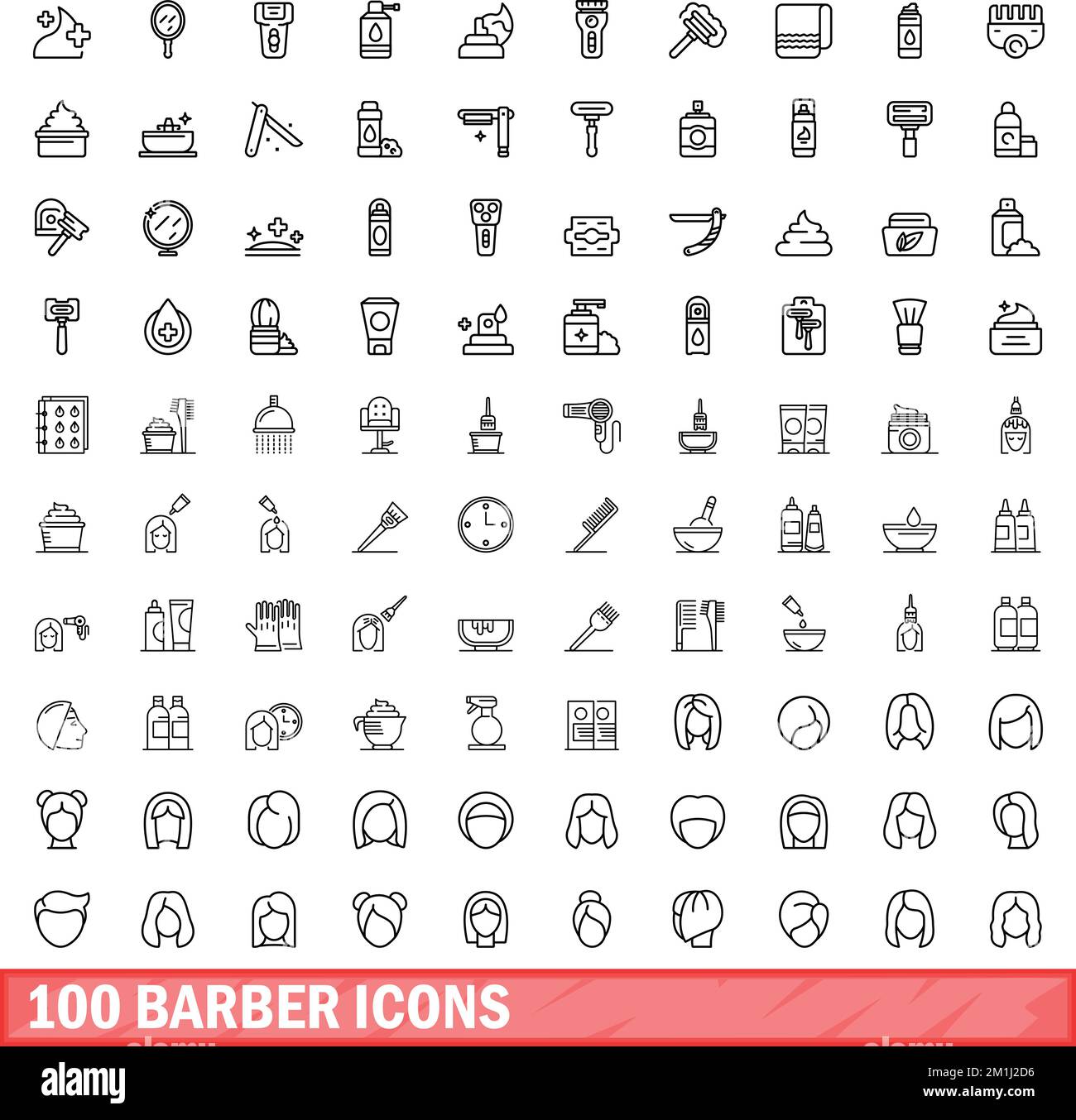 100 barber icons set. Outline illustration of 100 barber icons vector ...
