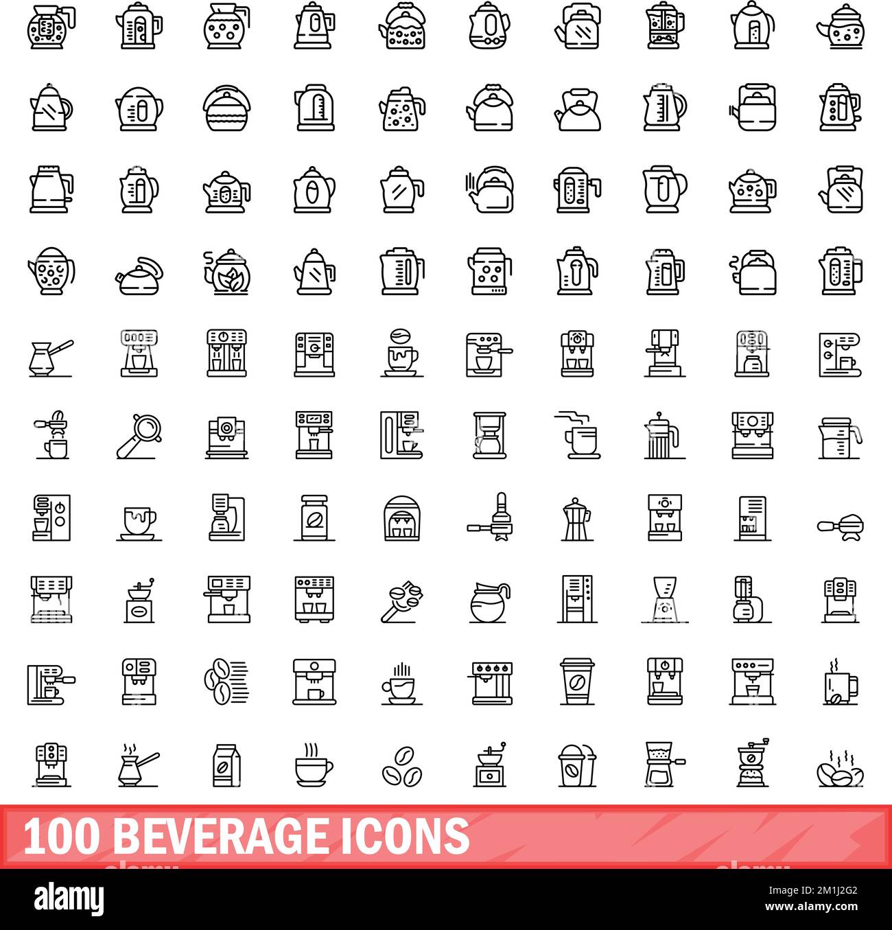 100 beverage icons set. Outline illustration of 100 beverage icons ...