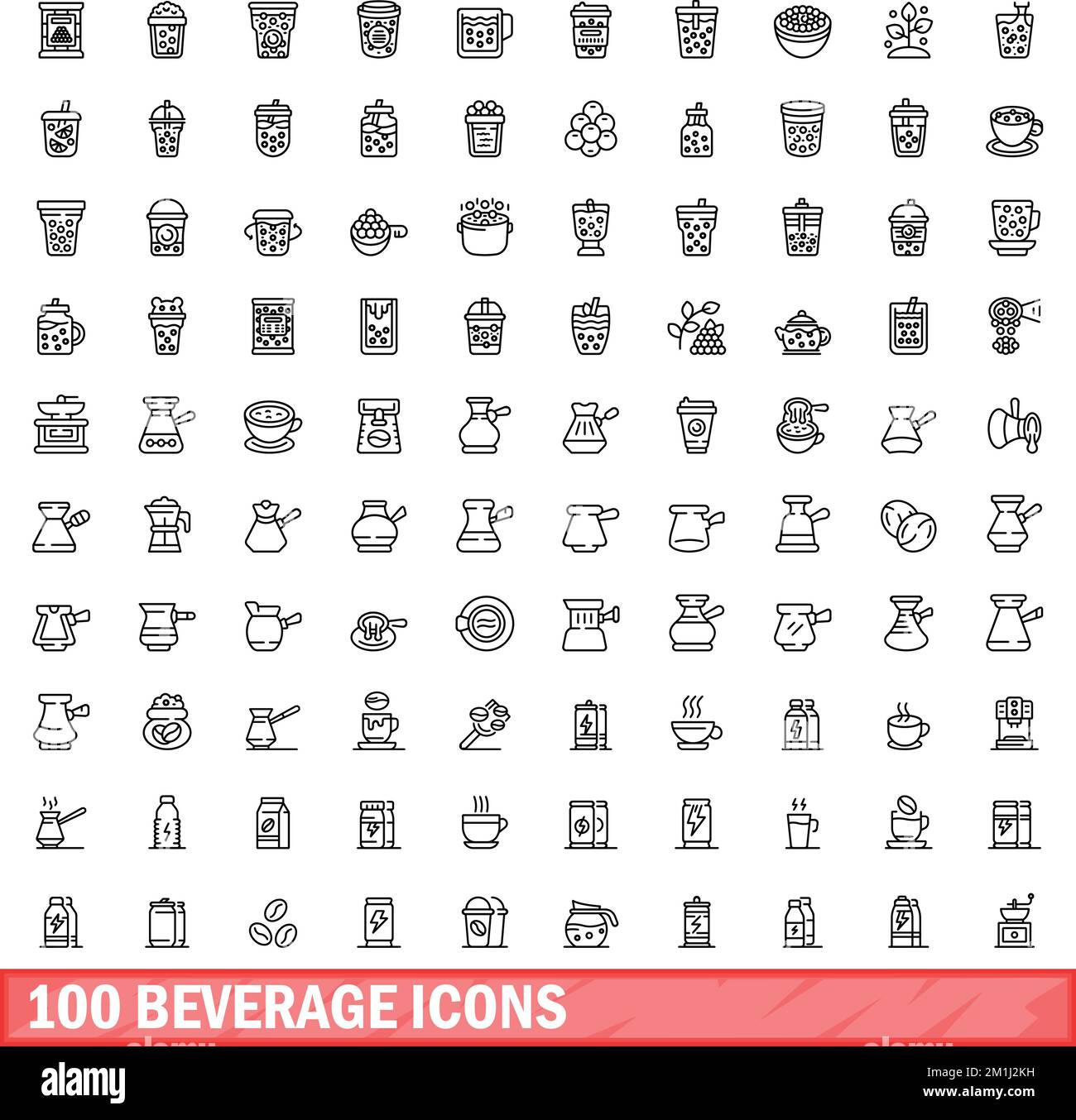 100 beverage icons set. Outline illustration of 100 beverage icons ...