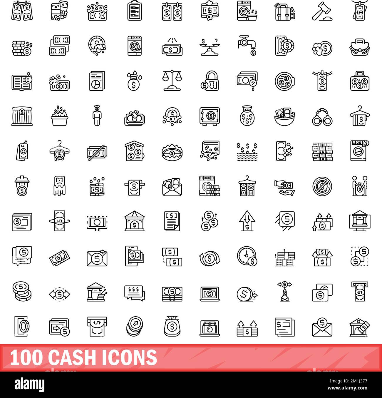 100 cash icons set. Outline illustration of 100 cash icons vector set ...