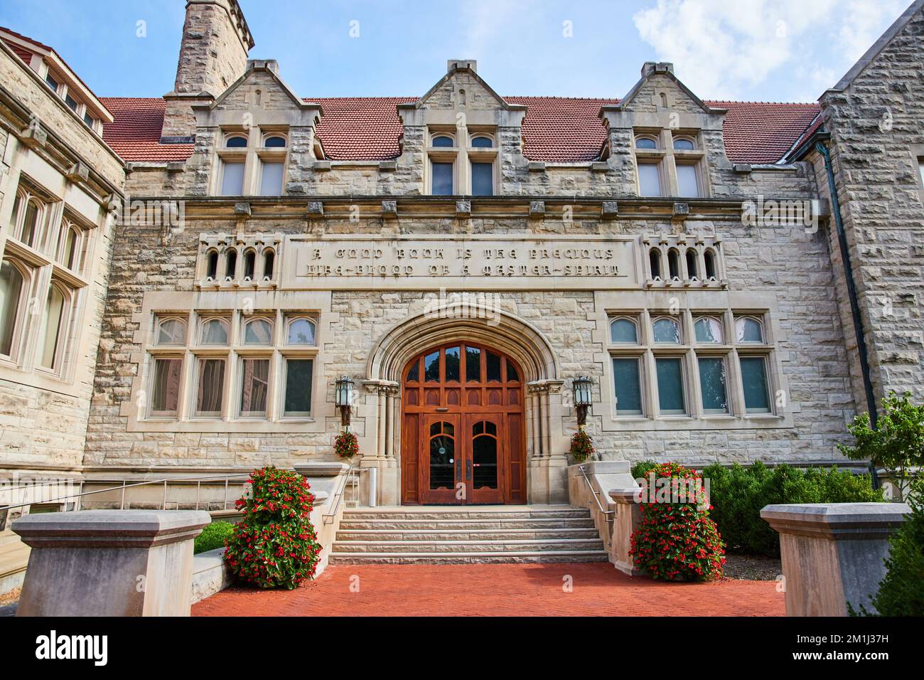 Front of limestone campus building at Indiana University in Bloomington ...