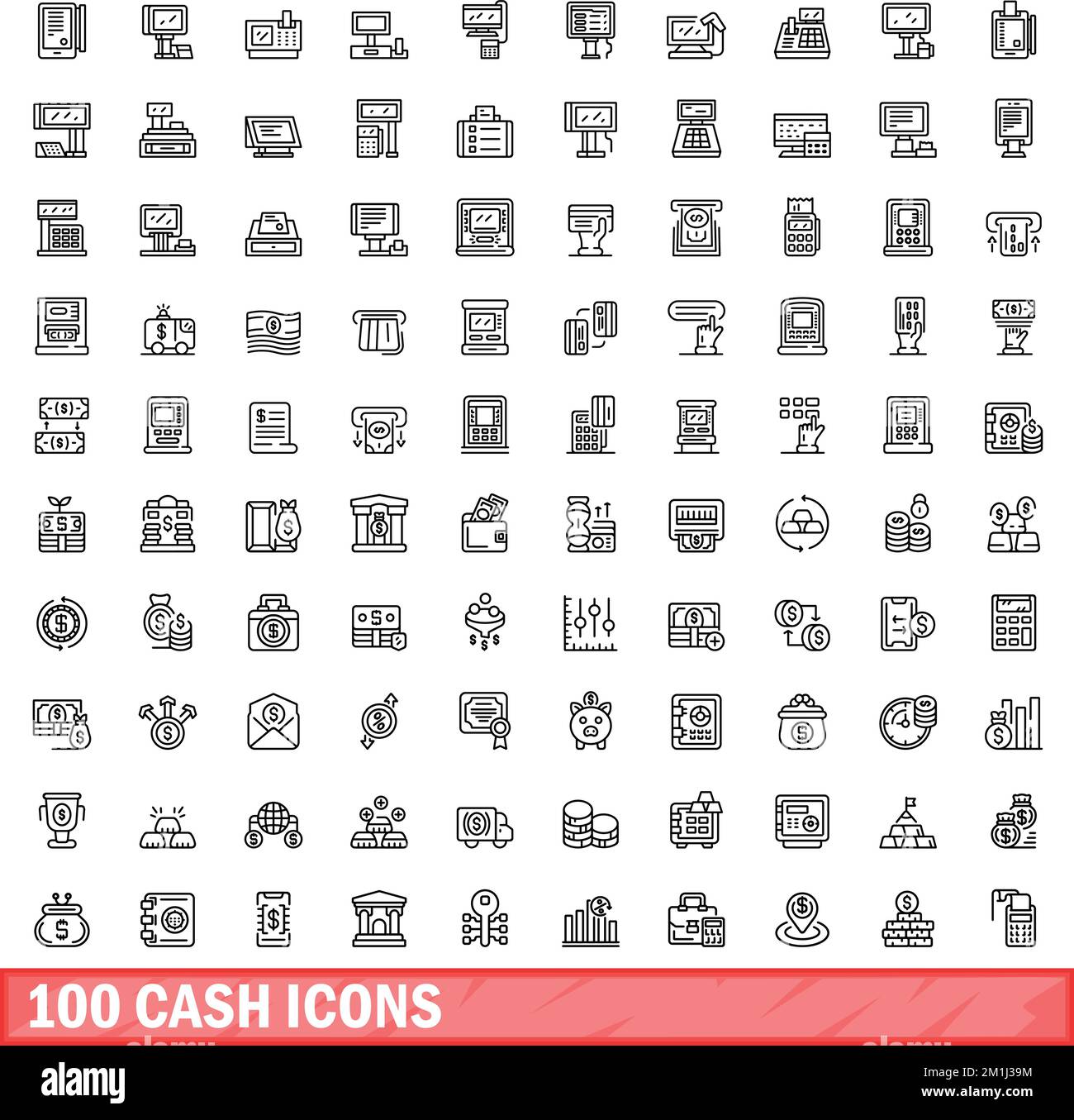 100 cash icons set. Outline illustration of 100 cash icons vector set ...