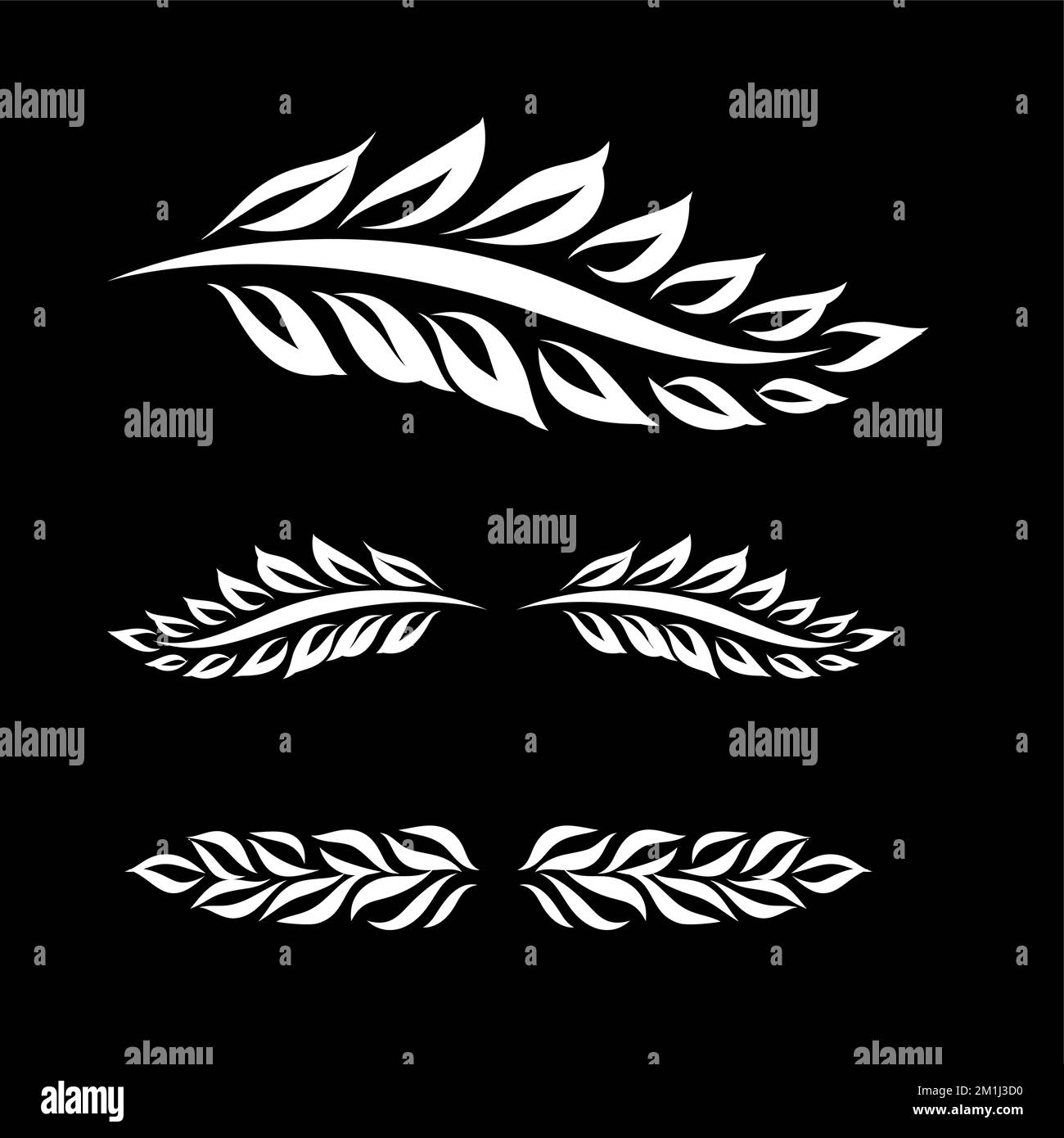 Elegant Decorative Laurel Set. Hand Drawn Floral Sketch Leaves ...