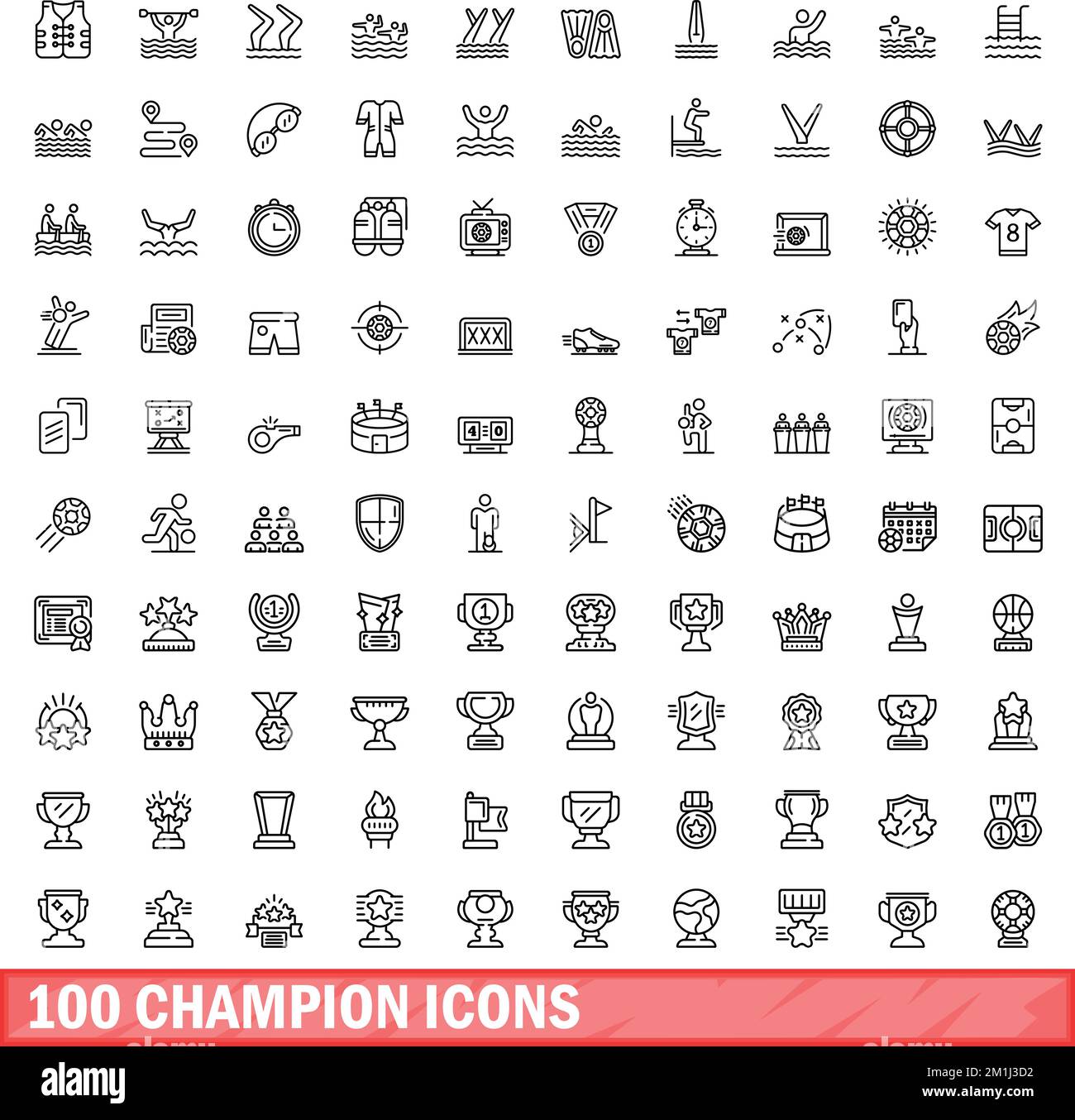 100 champion icons set. Outline illustration of 100 champion icons ...