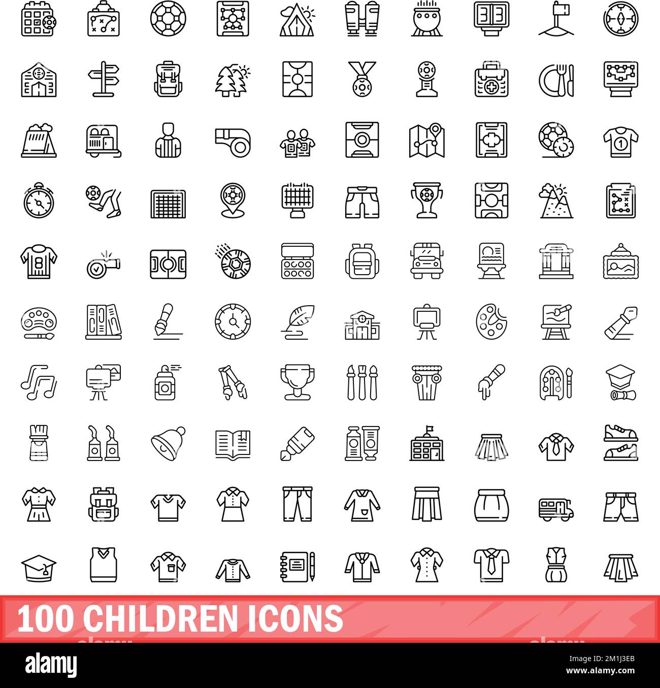 100 children icons set. Outline illustration of 100 children icons ...