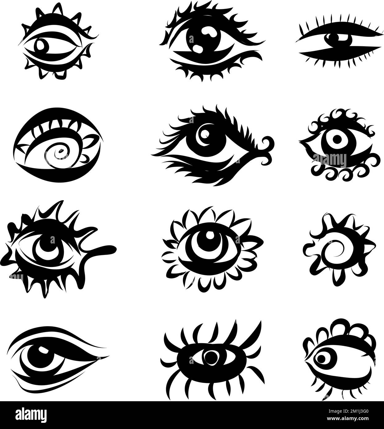 Set of Hand Drawn Different Eyes Icons. Monochrome Drawing Elements ...