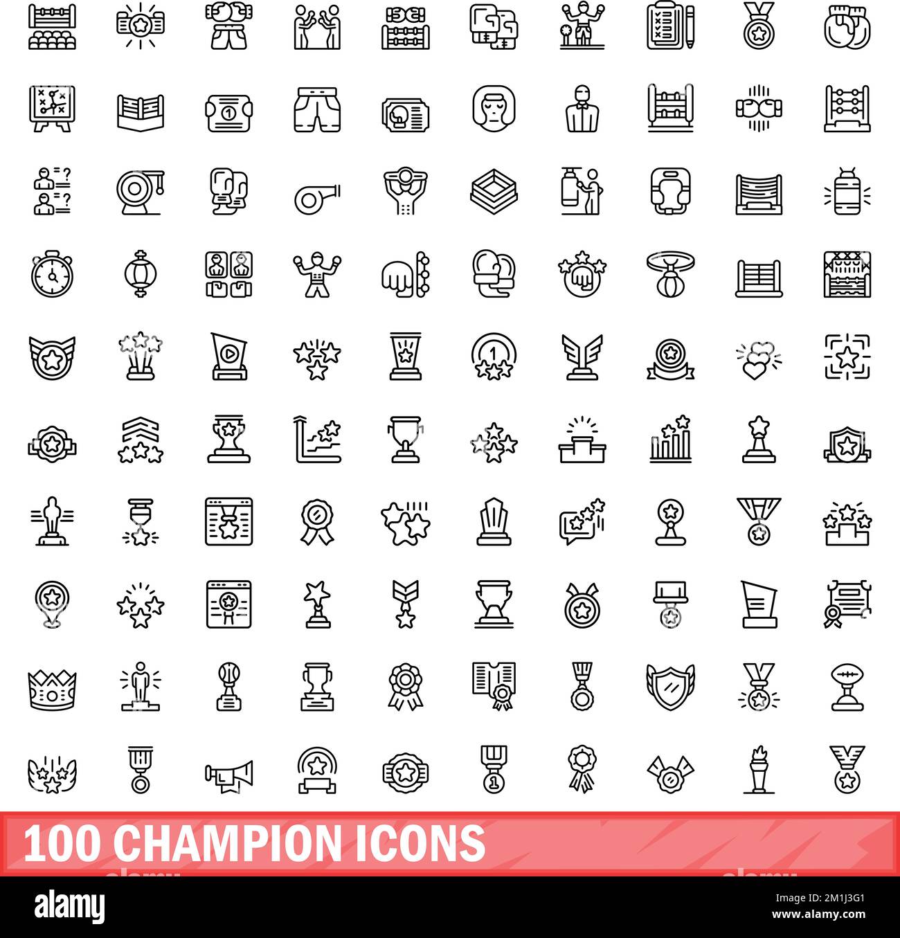 100 champion icons set. Outline illustration of 100 champion icons ...