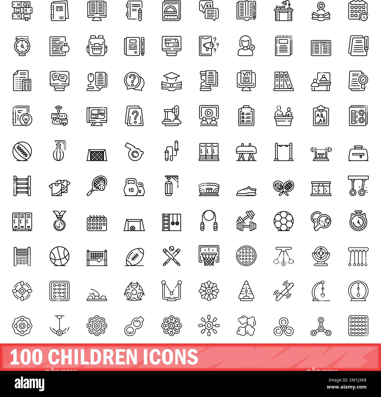 100 children icons set. Outline illustration of 100 children icons ...