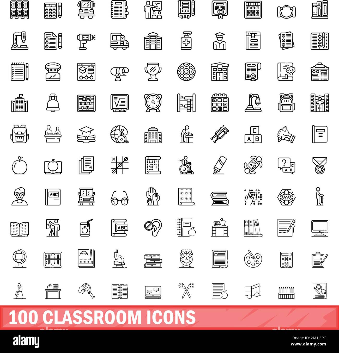 100 classroom icons set. Outline illustration of 100 classroom icons ... 100 classroom icons set. Outline illustration of 100 classroom icons ...