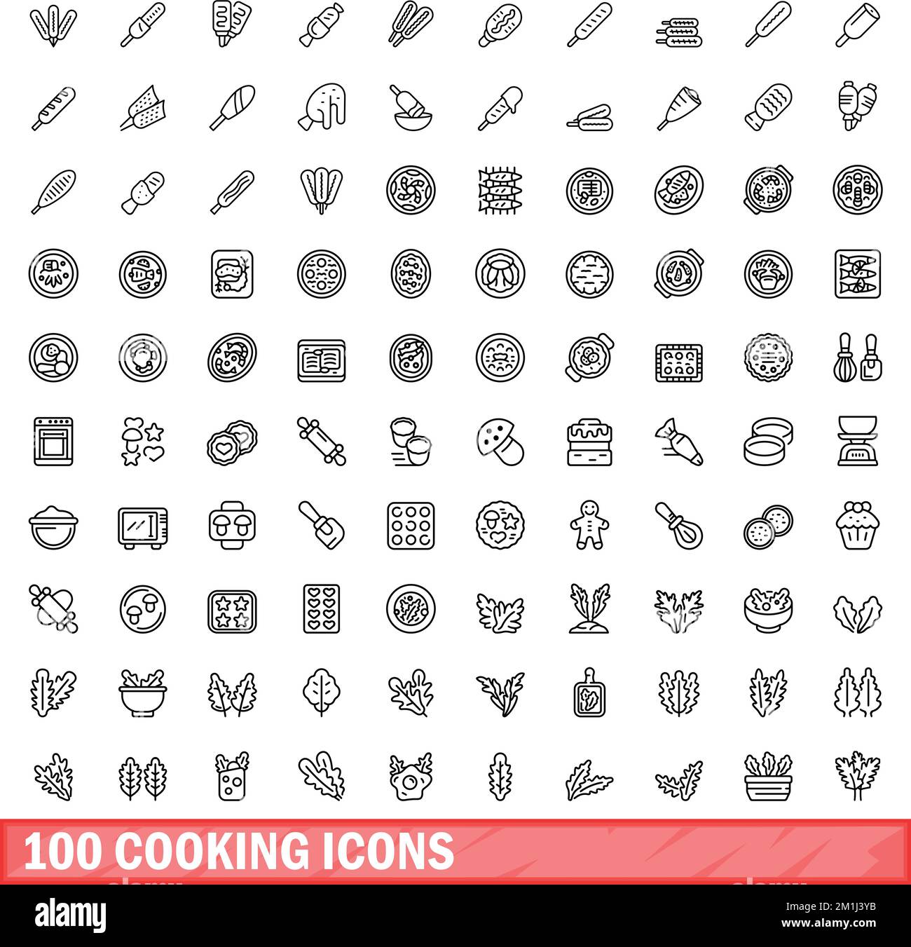 100 cooking icons set. Outline illustration of 100 cooking icons vector ...