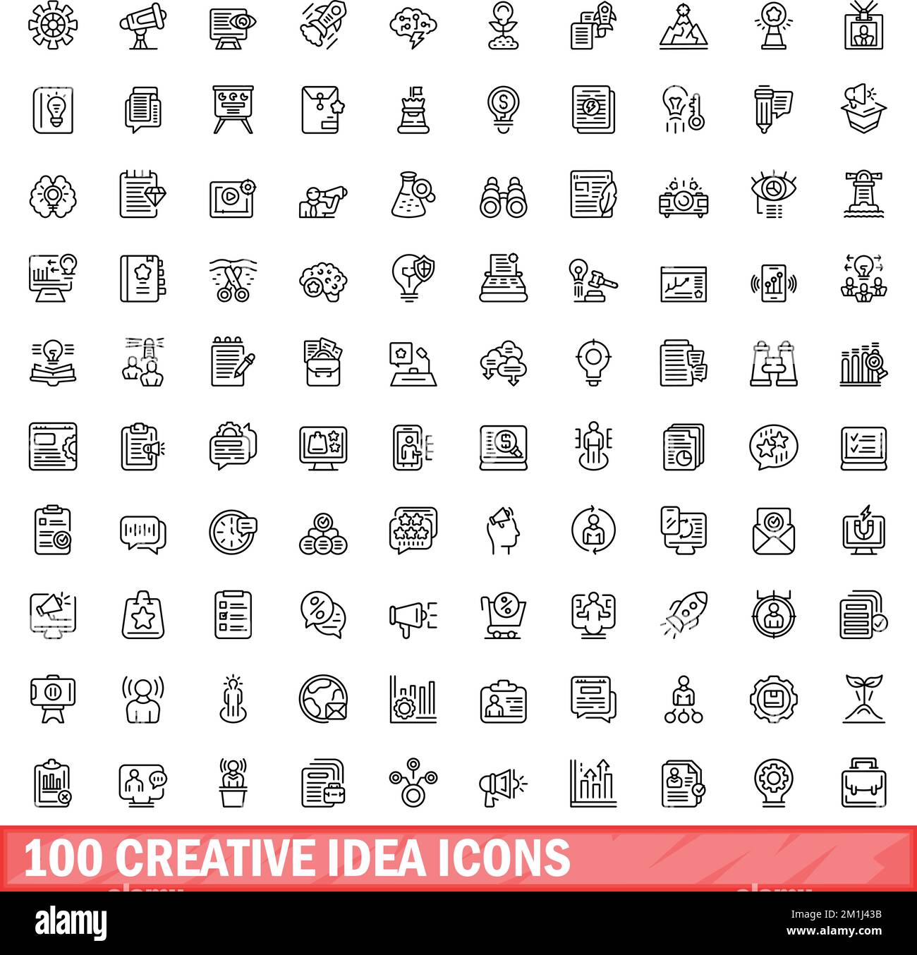 100 creative idea icons set. Outline illustration of 100 creative idea ...