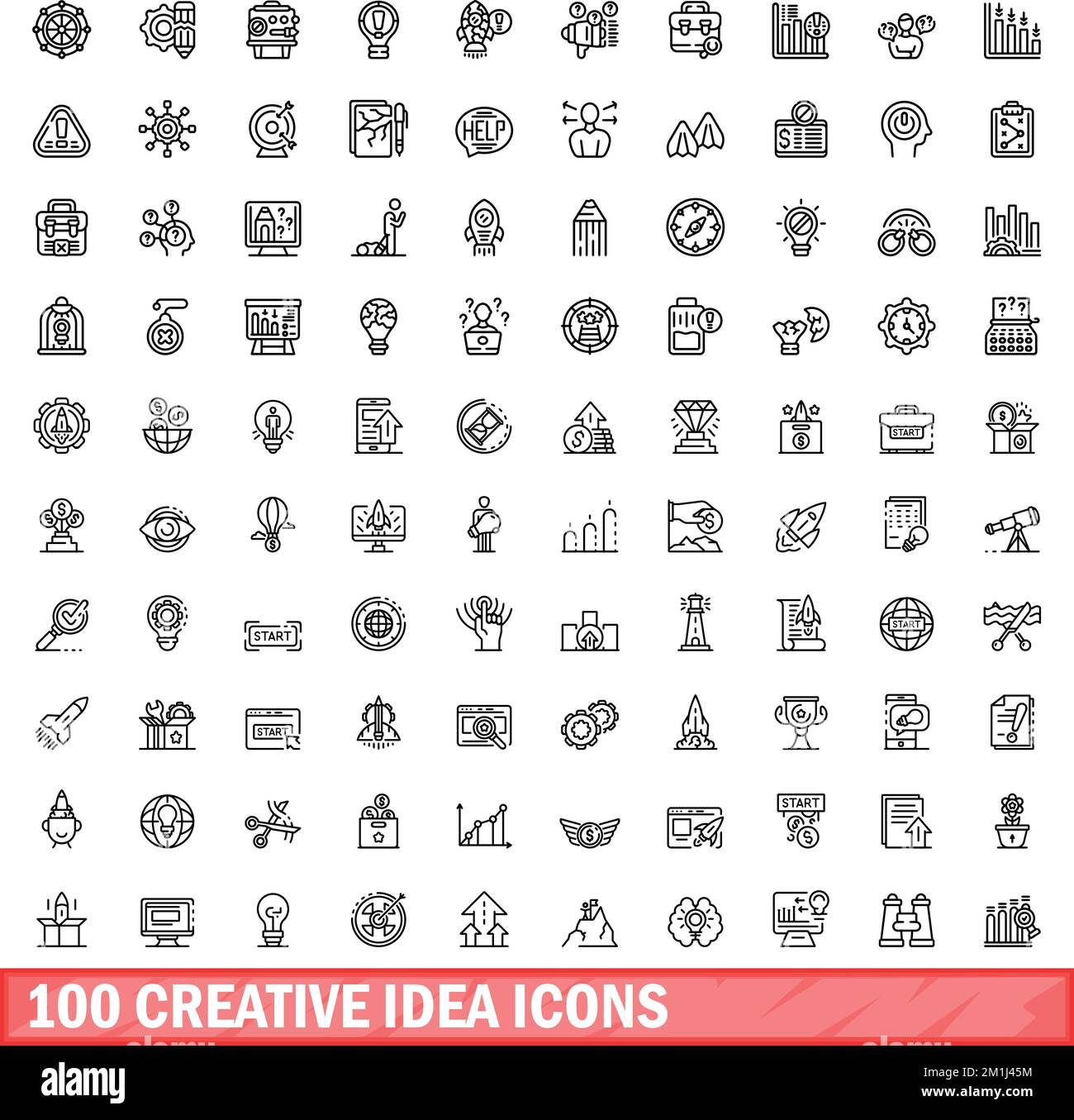 100 creative idea icons set. Outline illustration of 100 creative idea ...