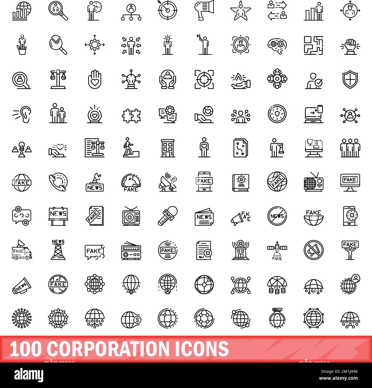 100 corporation icons set. Outline illustration of 100 corporation ...