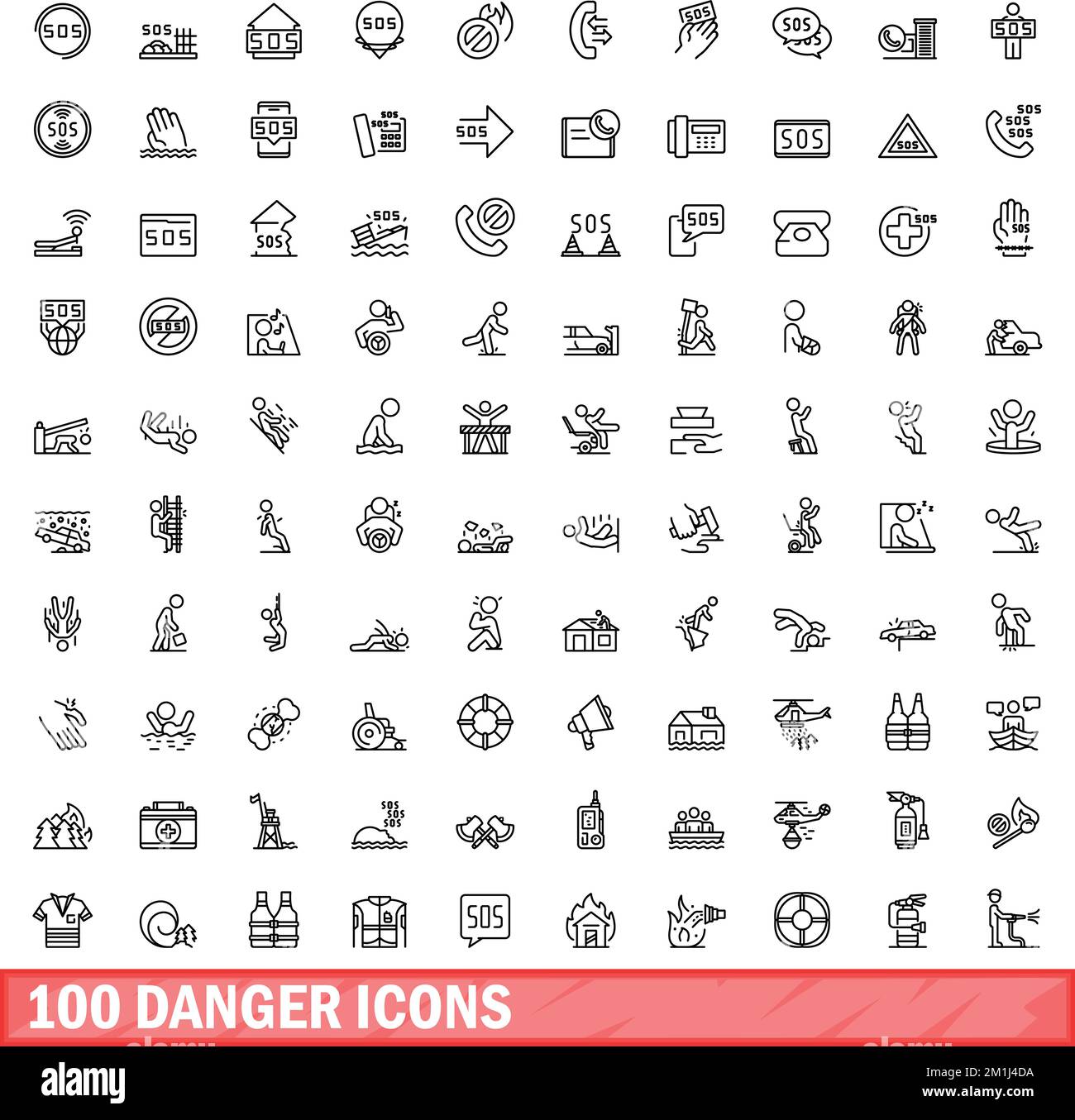 100 danger icons set. Outline illustration of 100 danger icons vector ...